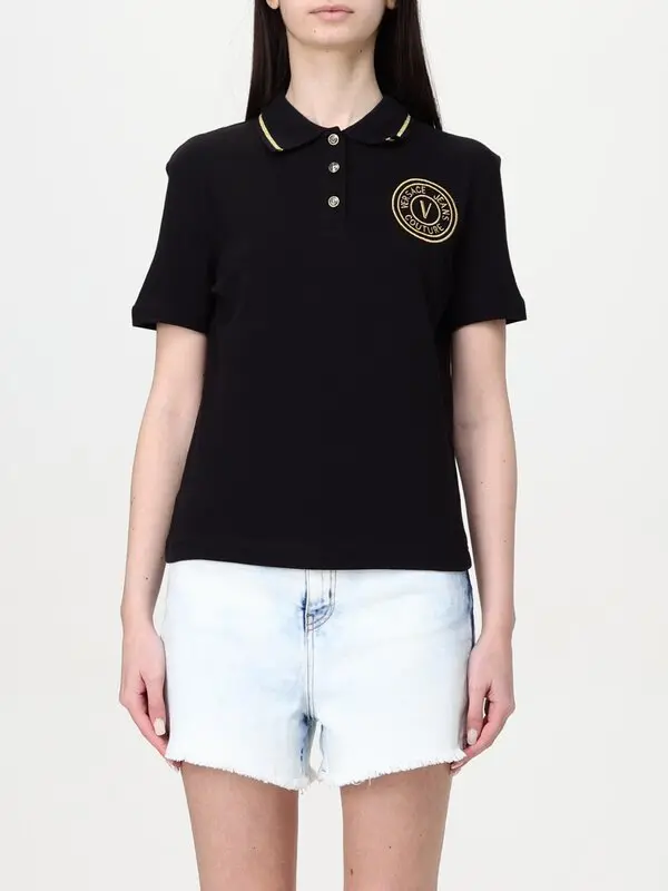 Versace Polo Shirt With Embroidered Logo - Black