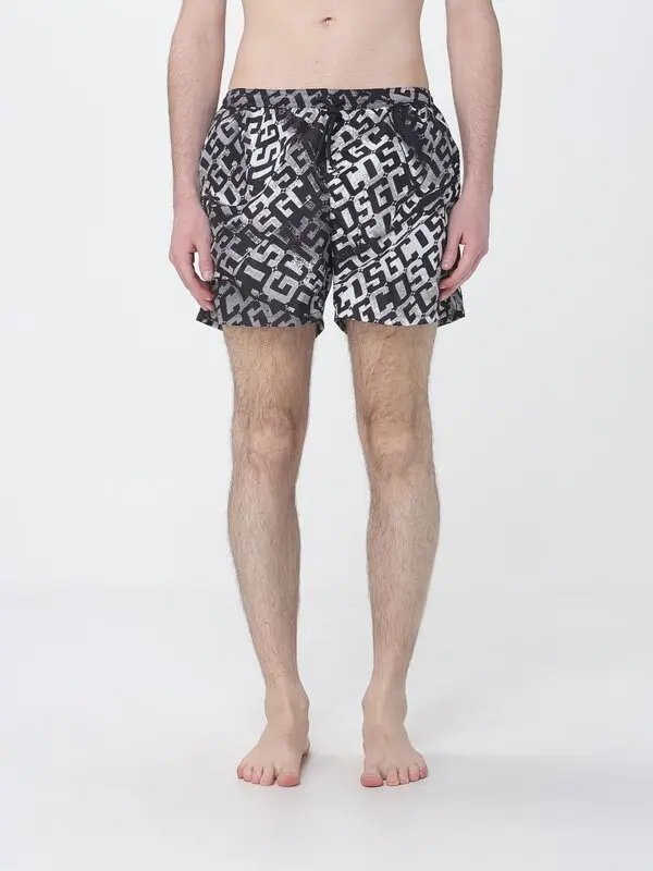Gcds Nylon Swimsuit With All-over Logo - Black