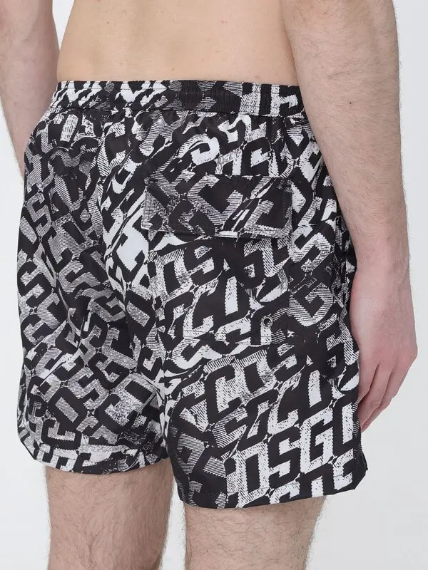 Gcds Nylon Swimsuit With All-over Logo - Black