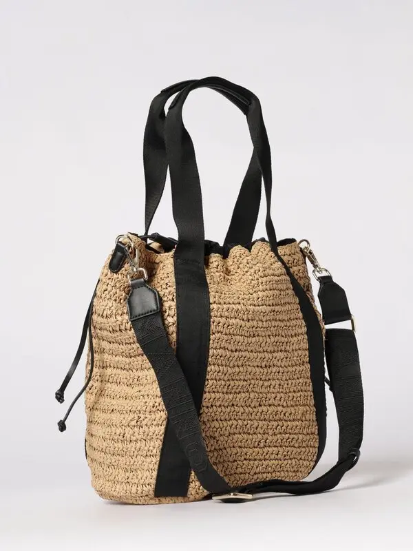 ERMANNO FIRENZE Ashley Raffia Bucket Bag With Embroidered Logo