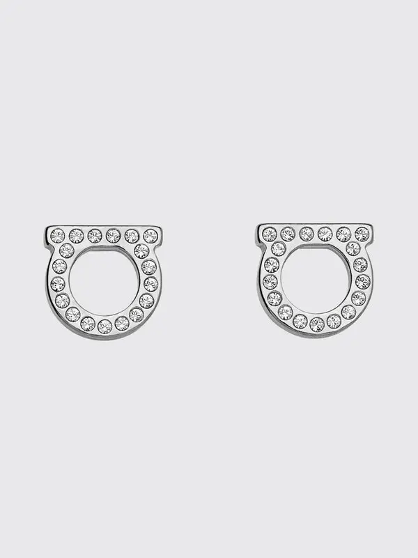 FERRAGAMO Gancini Crystal-embellished Brass Stud Earrings - Silver