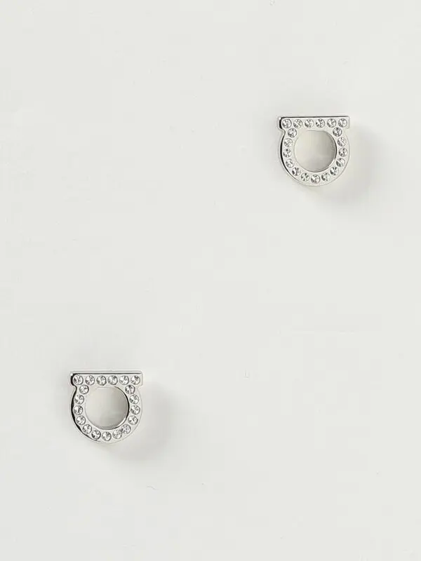 FERRAGAMO Gancini Crystal-embellished Brass Stud Earrings - Silver