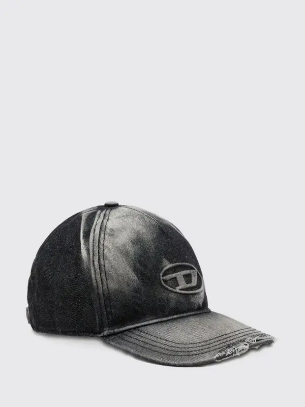 DIESEL® Distressed Denim Baseball Cap With Oval D Logo