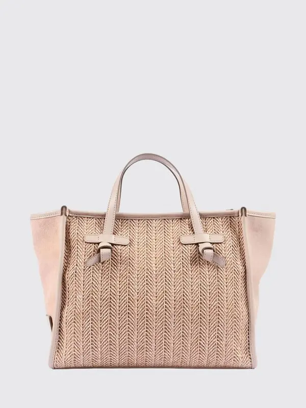 GIANNI CHIARINI Miss Marcella Chevron Raffia And Suede Bag - Beige