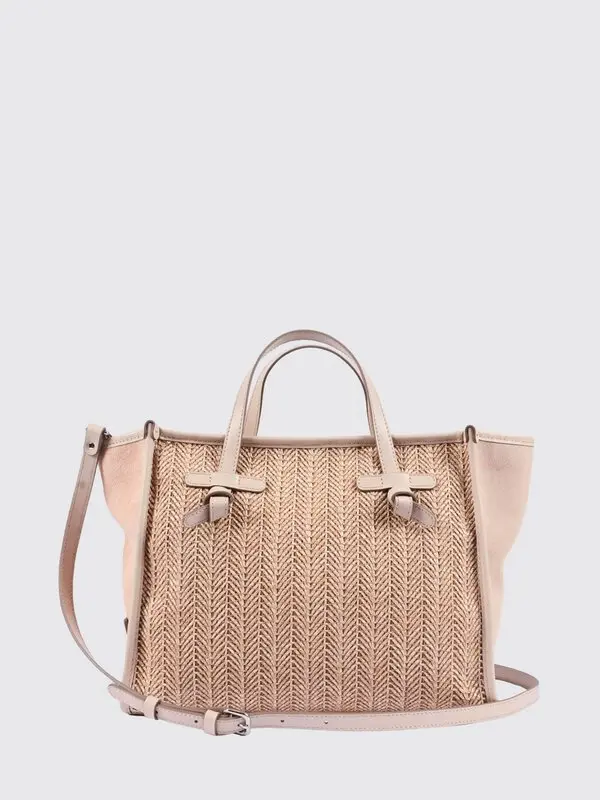 GIANNI CHIARINI Miss Marcella Chevron Raffia And Suede Bag - Beige