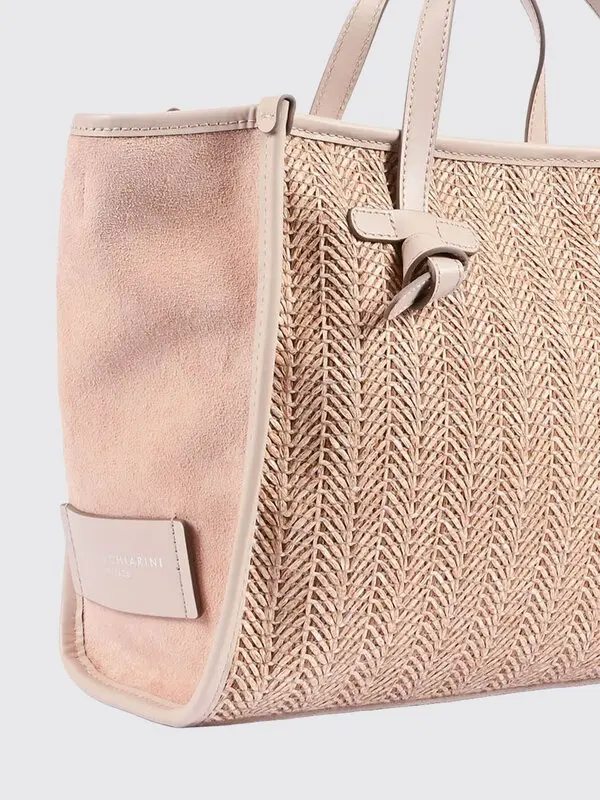 GIANNI CHIARINI Miss Marcella Chevron Raffia And Suede Bag - Beige