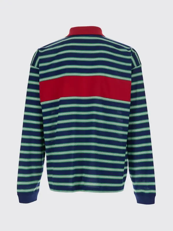 Versace Striped Long-sleeve Polo In Cotton With Ribbed Collar - Green