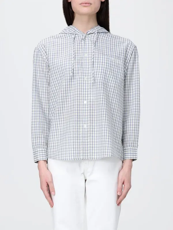 DUNST Checked Cotton Hooded Shirt - Blue