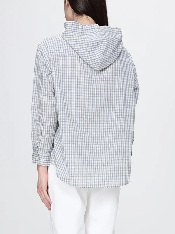 DUNST Checked Cotton Hooded Shirt - Blue