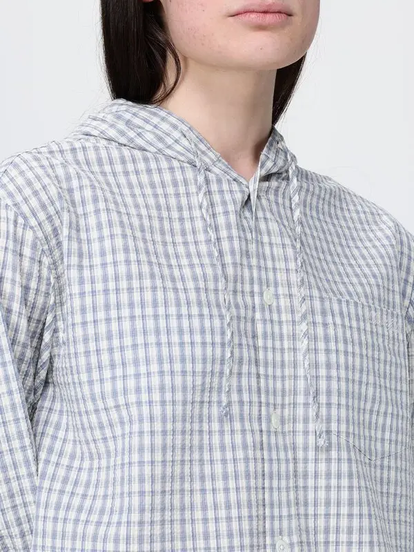 DUNST Checked Cotton Hooded Shirt - Blue