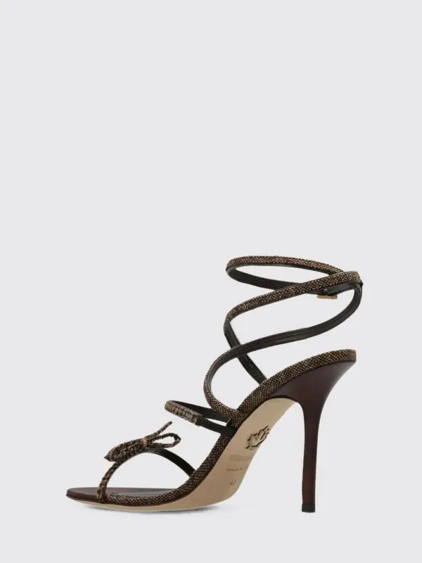 Dsquared2 Prince Of Wales Wool Stiletto Sandals With Bow Detailing