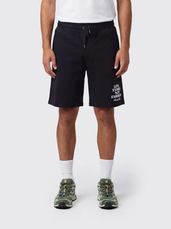 FAMILY FIRST Cotton Jogging Shorts With Slogan - Black