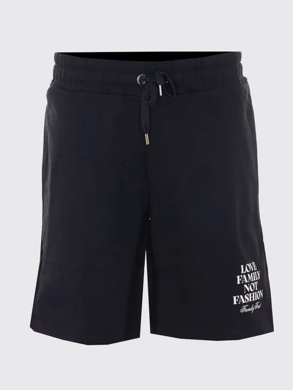 FAMILY FIRST Cotton Jogging Shorts With Slogan - Black