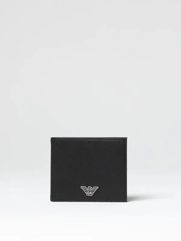 Emporio Armani Saffiano Bifold Wallet With Monogram And Eagle Logo - Black