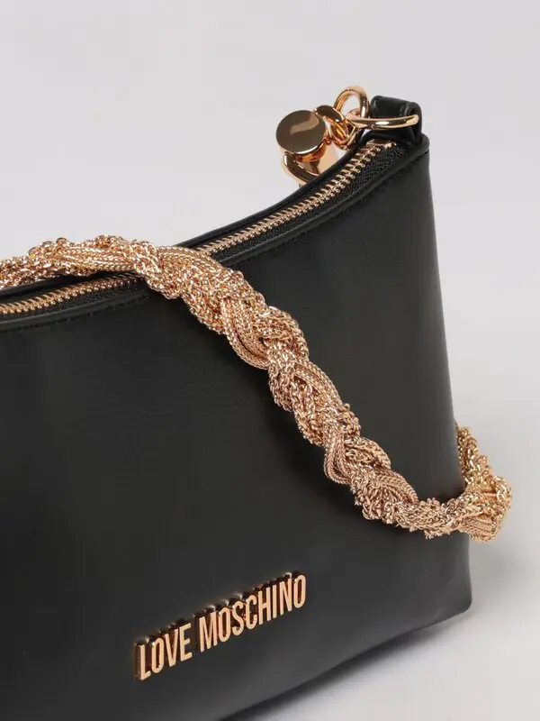 Moschino Faux Leather Shoulder Bag With Metallic Mesh Handle - Black