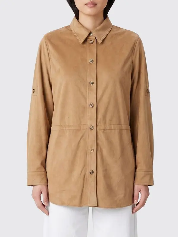URBANCODE Faux Suede Shirt With Spread Collar - Beige