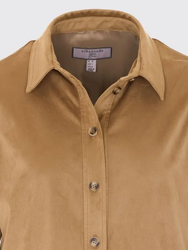 URBANCODE Faux Suede Shirt With Spread Collar - Beige