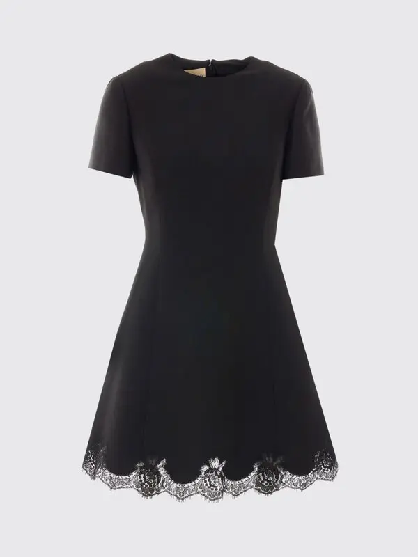 Valentino Garavani Lace-insert Wool And Silk Cocktail Mini Dress - Black