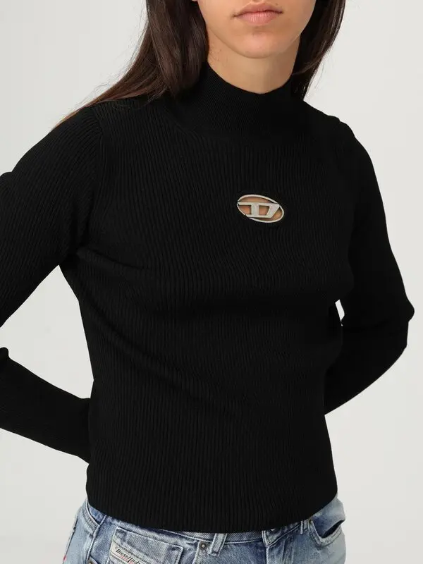DIESEL® Ribbed High Neck Top With Logo Detail