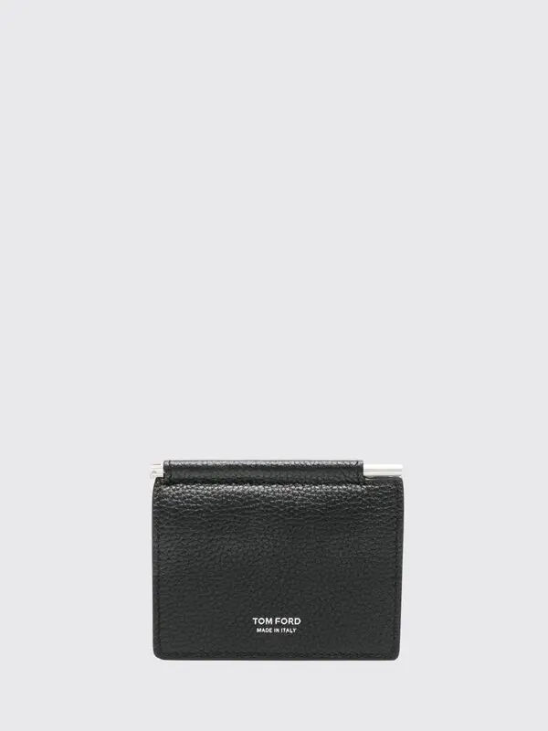 TOM FORD Bifold Leather Card Holder With Money Clip And Laminated Logo - Black