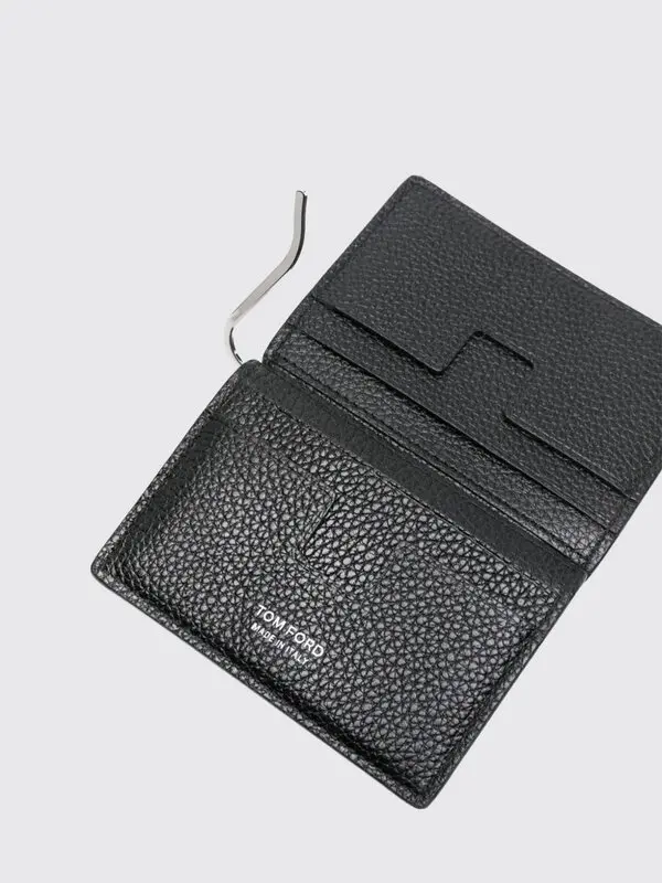 TOM FORD Bifold Leather Card Holder With Money Clip And Laminated Logo