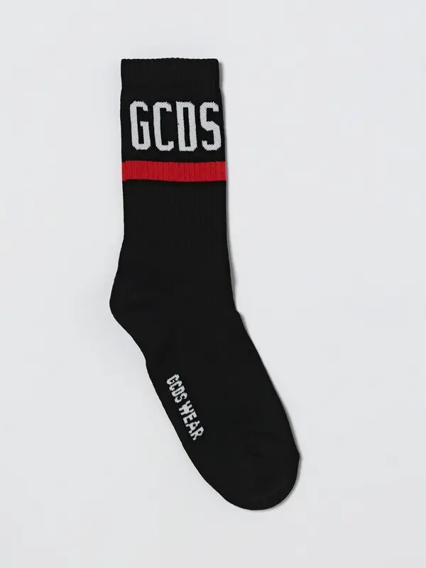 Gcds Stretch Cotton Socks With Jacquard Logo - White