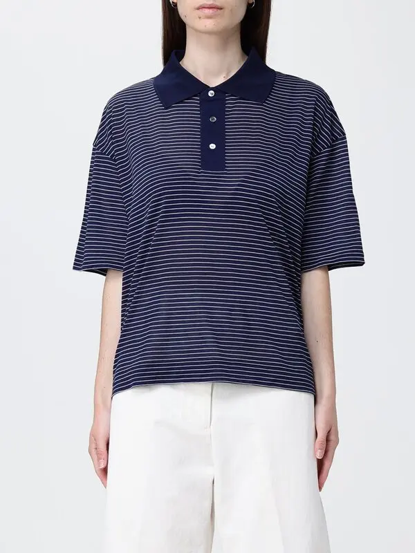 AMI Paris Striped Cotton Polo Shirt - Blue