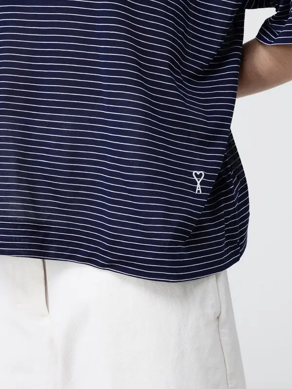 AMI Paris Striped Cotton Polo Shirt