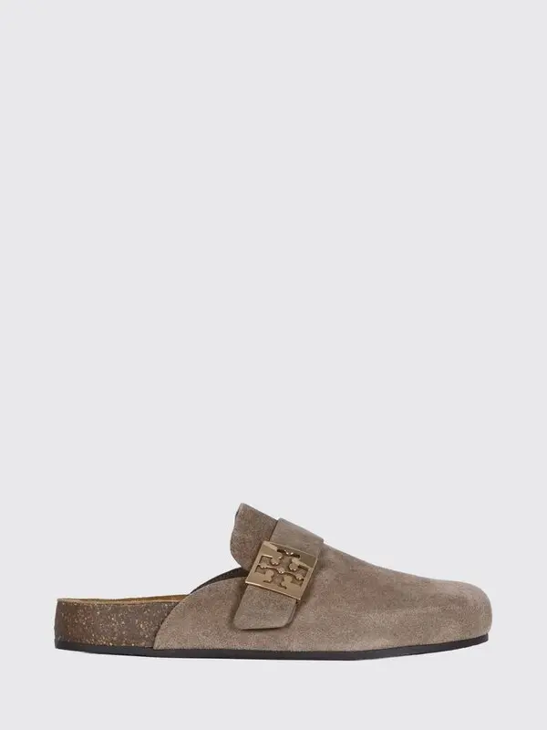 Tory Burch Mellow Suede Mules With Double T Logo - Camel
