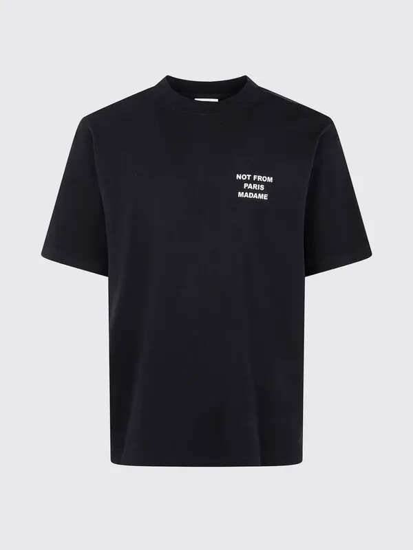 Drole De Monsieur Crewneck Cotton T-shirt With Logo And Slogan Print - Black