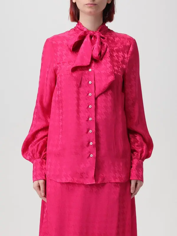 MSGM Houndstooth Print Silk Blouse With Pussy Bow