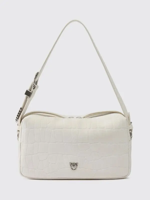 Pinko Medium Croc Print Leather Boston Bag - White