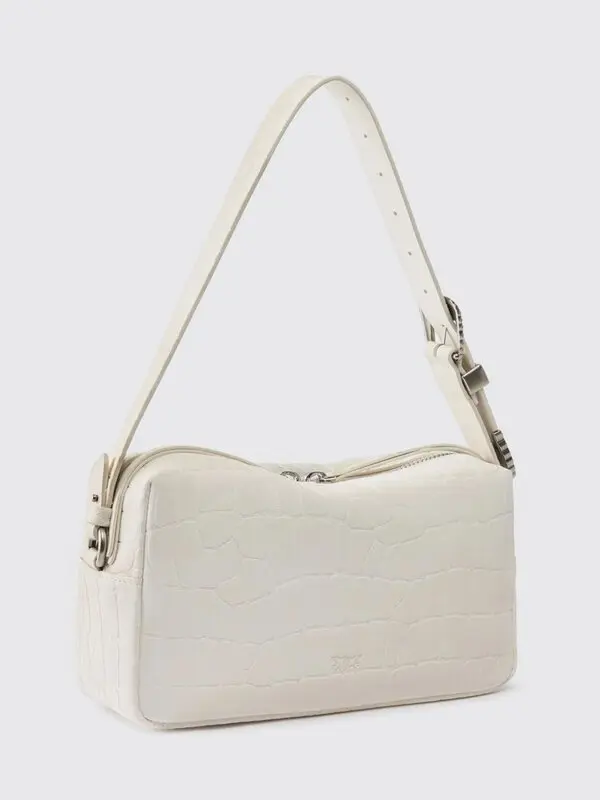Pinko Medium Croc Print Leather Boston Bag - White