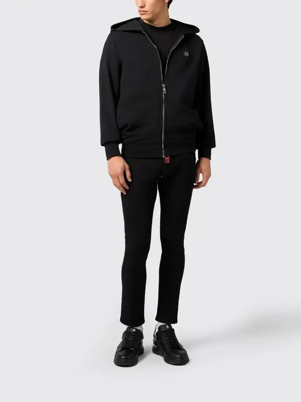 Philipp Plein Cotton Zip Up Hoodie - Black