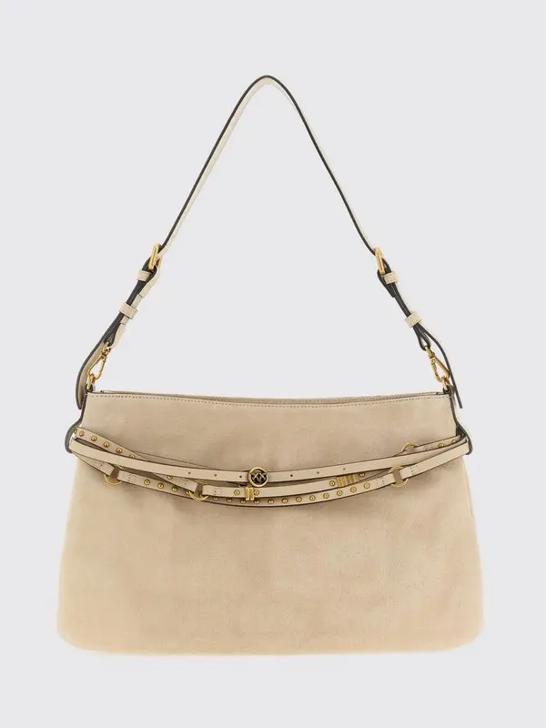 Pinko Suede Bag With Micro Studs - Beige