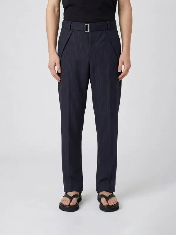 Sacai Belted Pinstriped Cotton Tailored Trousers