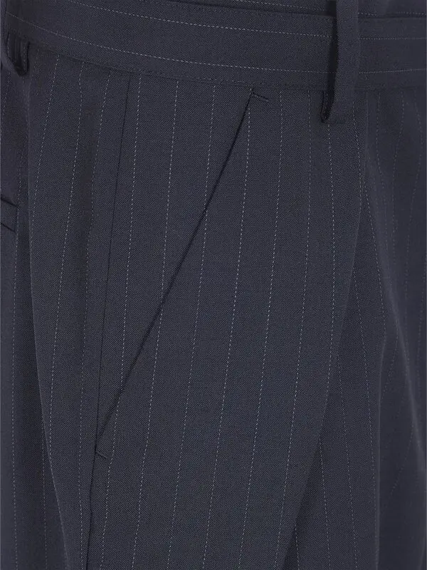 Sacai Belted Pinstriped Cotton Tailored Trousers