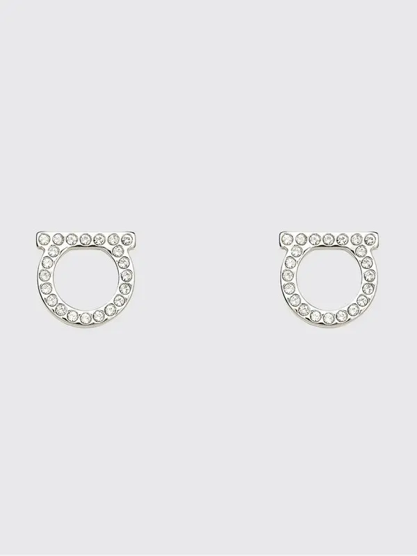 FERRAGAMO Gancini Crystal-embellished Brass Stud Earrings - Silver