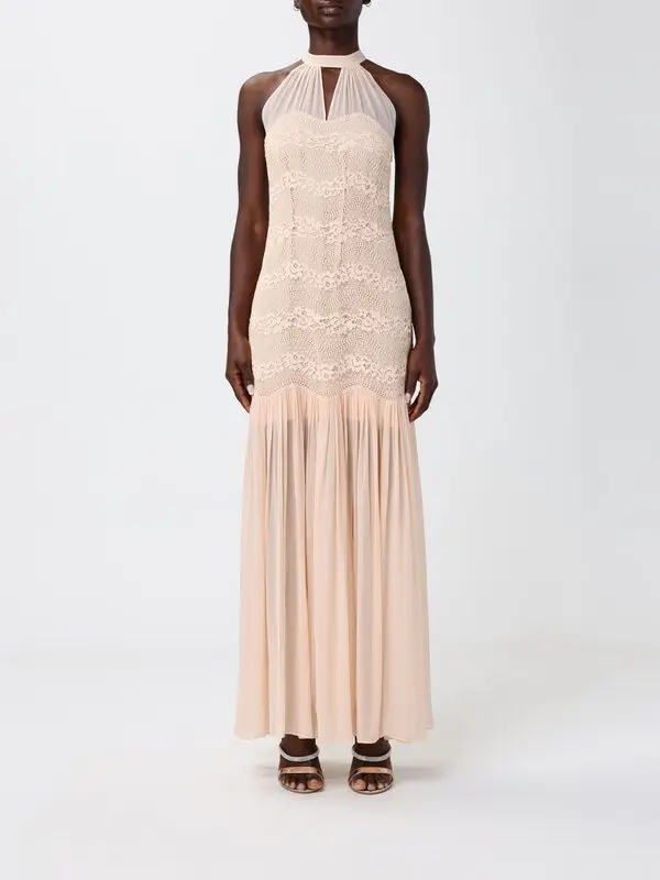TWINSET Macramé Halterneck Maxi Dress - Peach