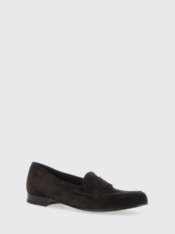 LIDFORT Classic Suede Calfskin Loafers With Saddle Strap - Brown