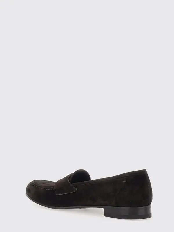 LIDFORT Classic Suede Calfskin Loafers With Saddle Strap - Brown