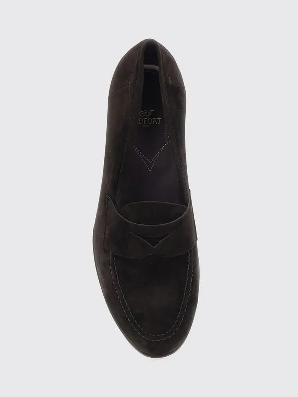 LIDFORT Classic Suede Calfskin Loafers With Saddle Strap - Brown