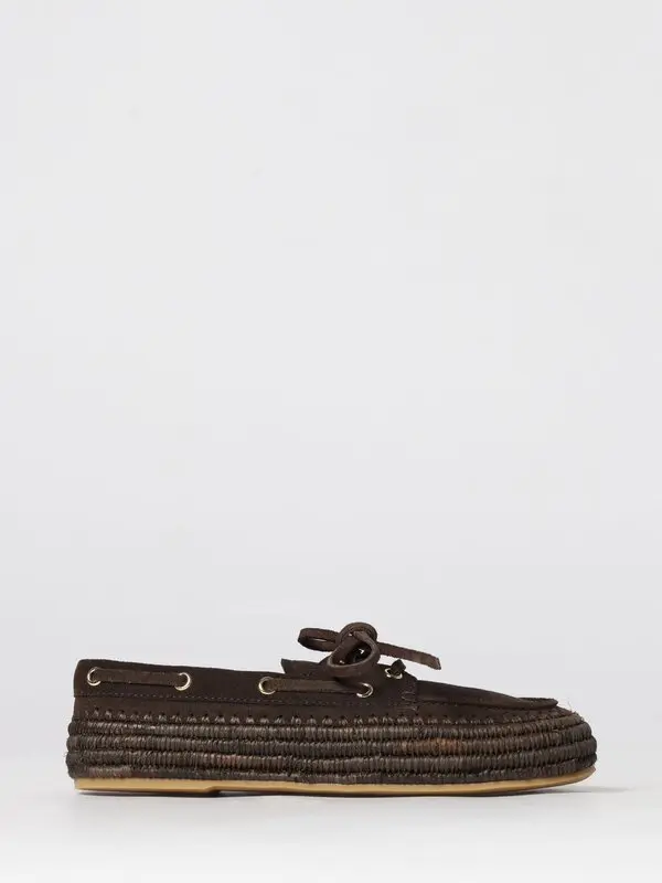 PALOMA BARCELO Suede And Raffia Boat Loafers - Brown