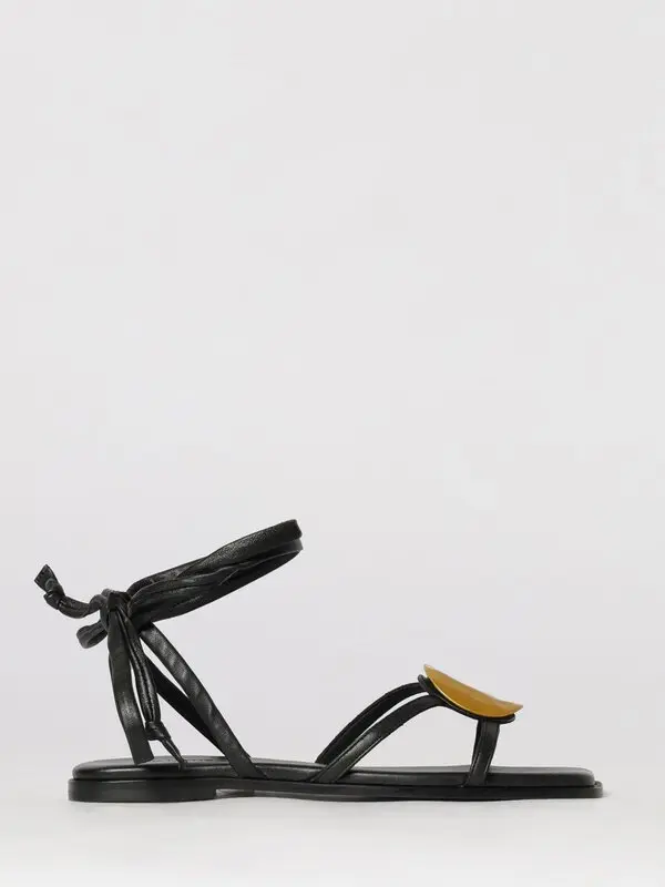 VIC MATIE Leather Sandals With Metal Plate - Black