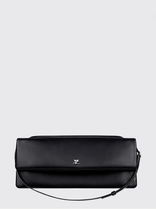 COURREGES Leather Shoulder Bag With Logo Detail - Black
