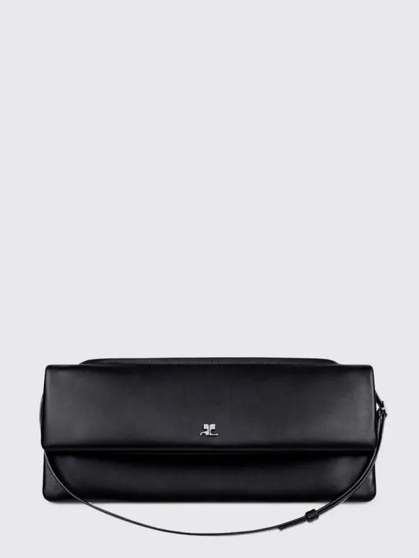 COURREGES Leather Shoulder Bag With Logo Detail - Black
