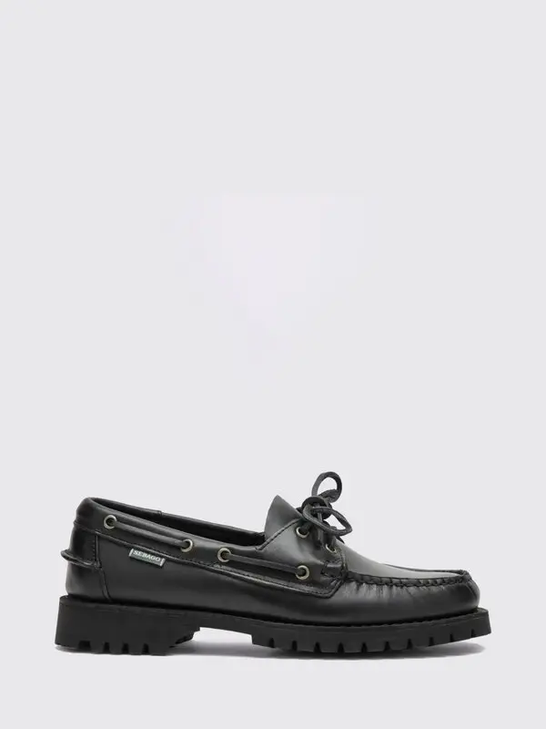 SEBAGO Smooth Leather Boat Shoes With Side Lacing And Rubber Sole - Black