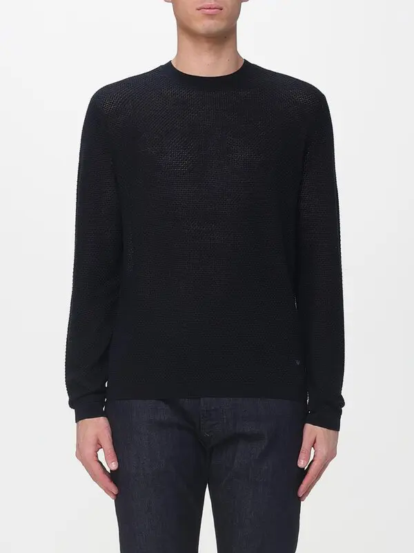 Emporio Armani Wool And Silk Blend Crew Neck Pullover - Navy