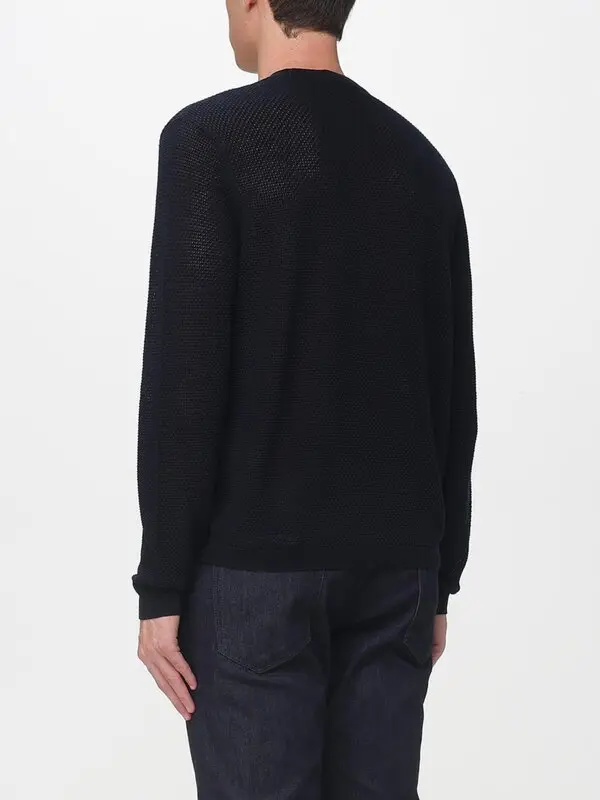 Emporio Armani Wool And Silk Blend Crew Neck Pullover - Navy