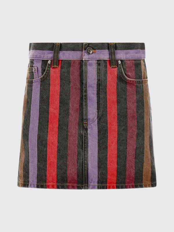 Versace Striped Cotton Denim Pencil Mini Skirt